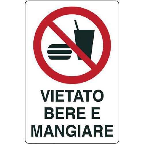 Cartello di divieto - vietato bere e mangiare - Manutan.it